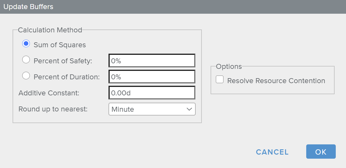 Update Buffers | Sciforma Customer Success Center