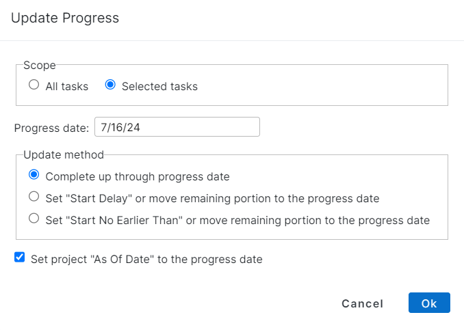Update Progress | Sciforma Customer Success Center